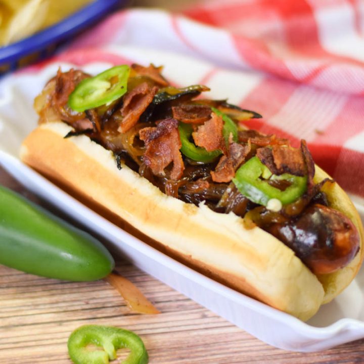 Bourbon Onion Bacon Dog - Grumpy's Honeybunch